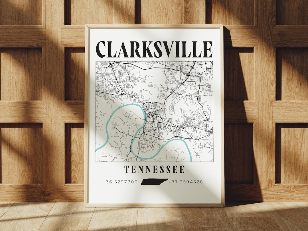 Clarksville Print, Tennessee Map Art, Clarksville Road Map Poster ...