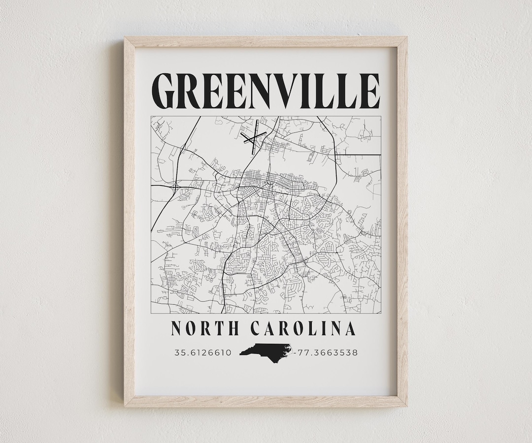Greenville NC City Map, Greenville North Carolina, Greenville Print ...