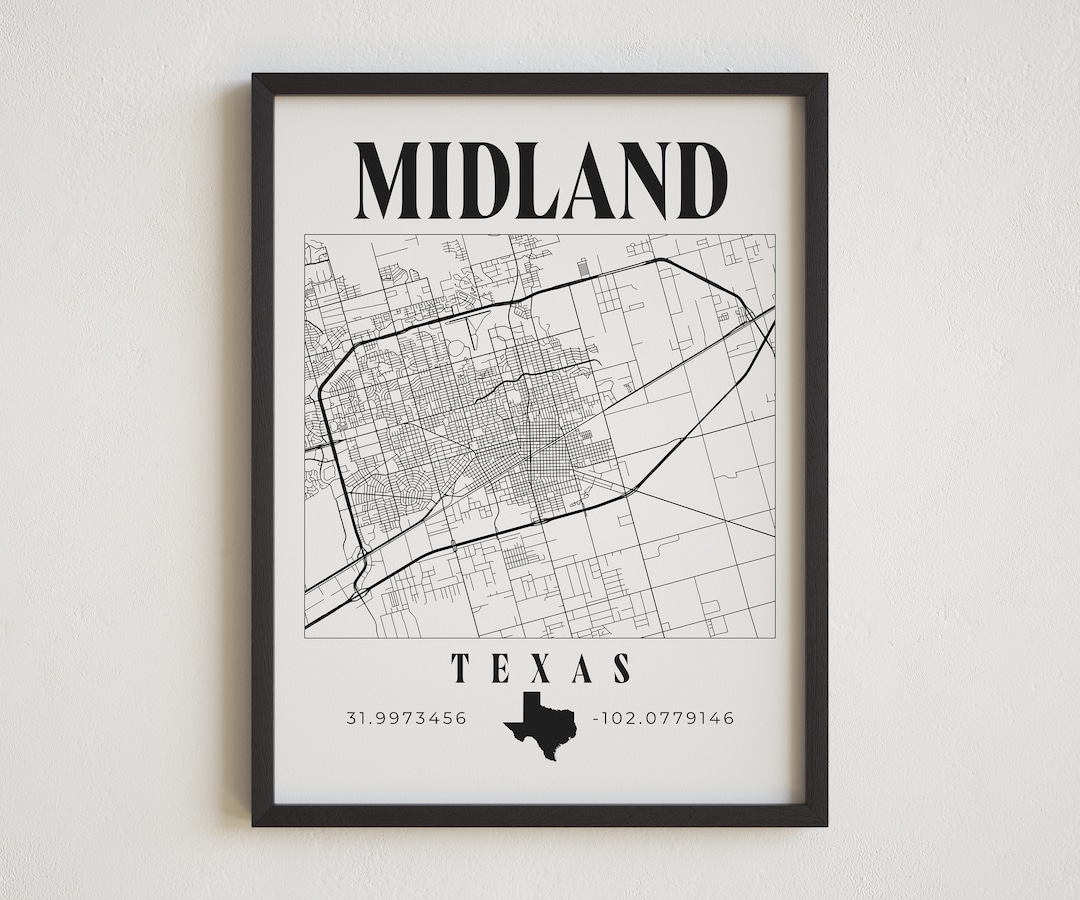 Midland Texas Map, Midland Print, Texas Decor, Midland Map Print ...