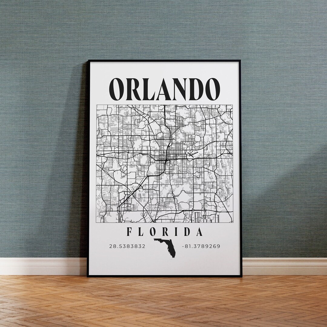 Orlando Print, Orlando Map Art, Orlando Poster, Modern Orlando Wall ...