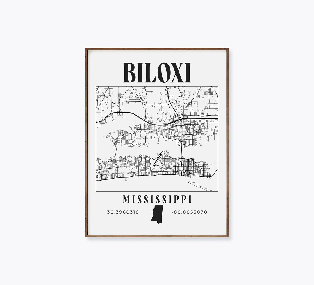 Biloxi Mississippi, Biloxi Map, Biloxi Print, Mississippi Decor, Biloxi ...
