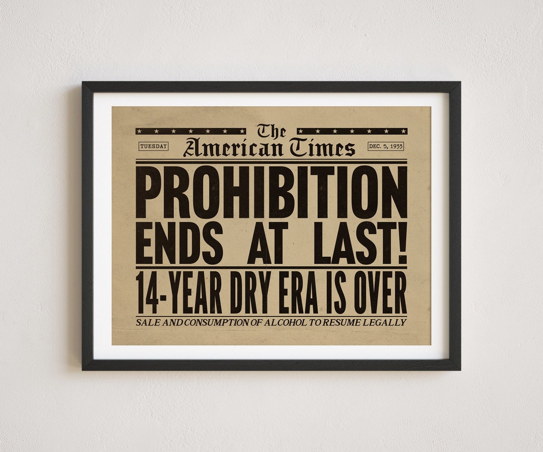 Prohibition Ends, Bar Decor, Speakeasy Decor, Newspaper Print, Vintage ...