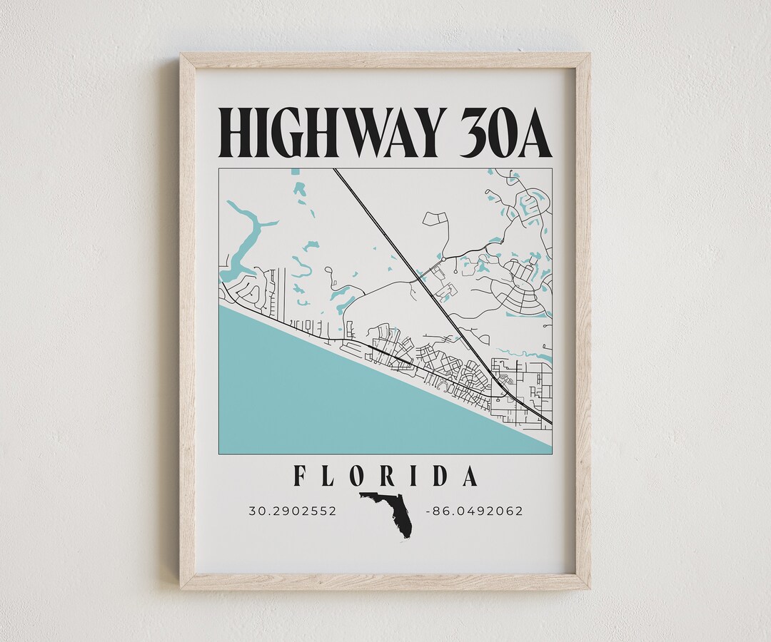 Highway 30A Print, Inlet Beach, Scenic Highway Poster, Minimalist ...