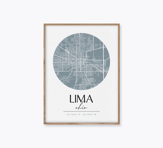 Map of Lima Lima Ohio Map Lima Print Ohio Decor Modern Map - Etsy