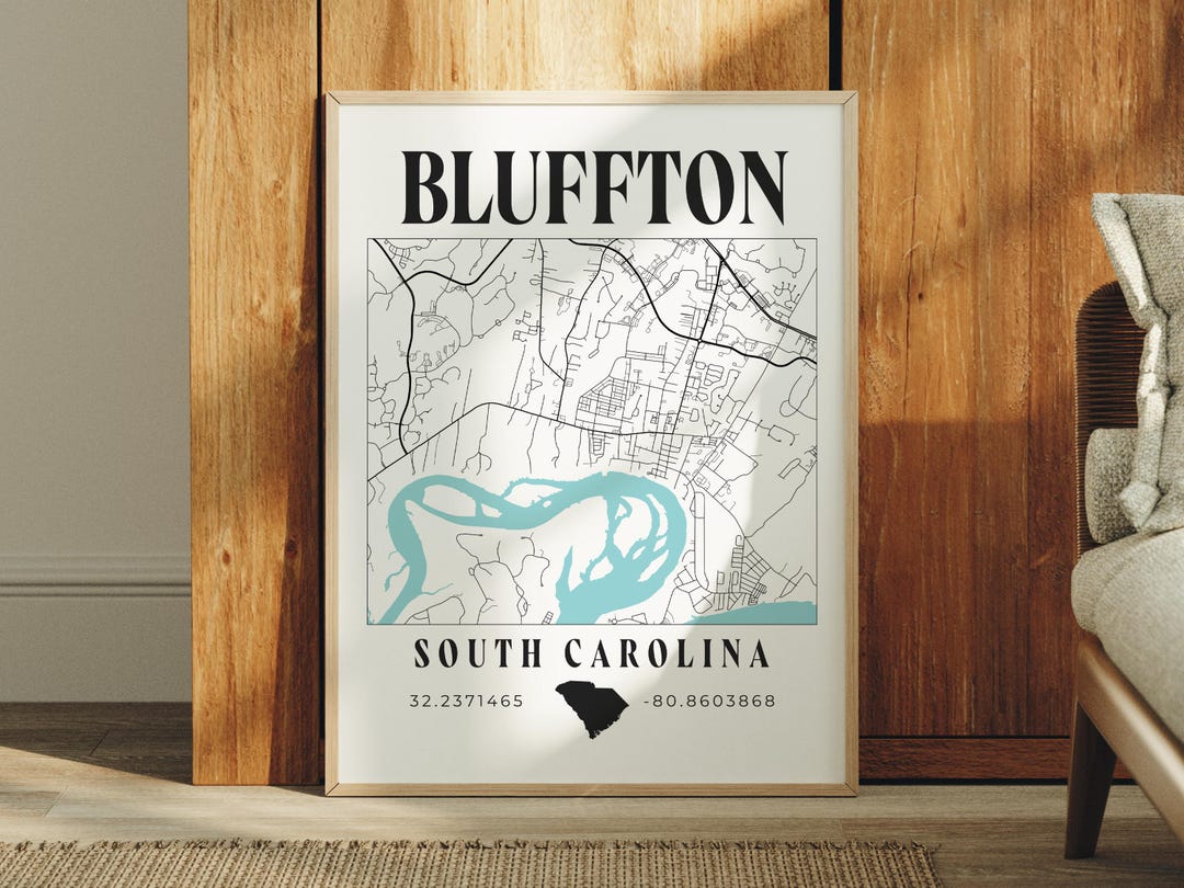 Bluffton Map, Bluffton Print, South Carolina Poster, Bluffton Poster ...