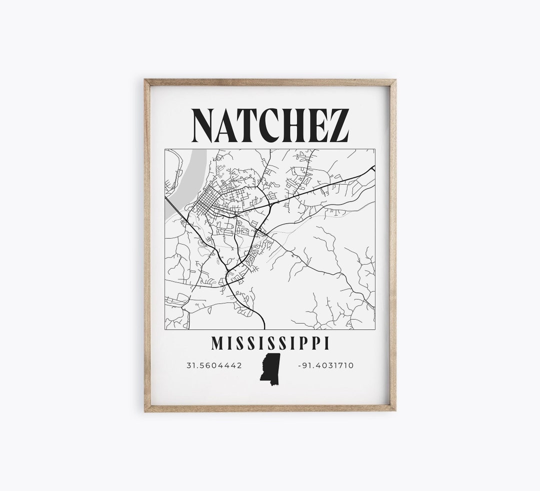 Natchez Mississippi Print, Natchez Map, Natchez Art, Mississippi Decor ...