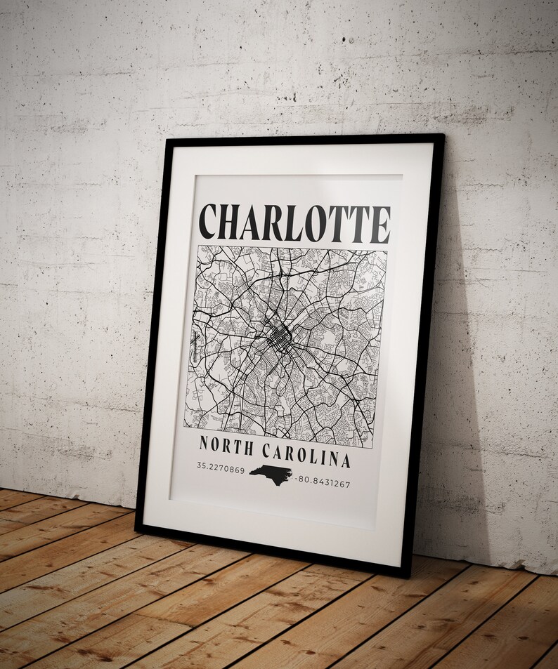 Charlotte Map Charlotte Print Map of Charlotte Charlotte - Etsy