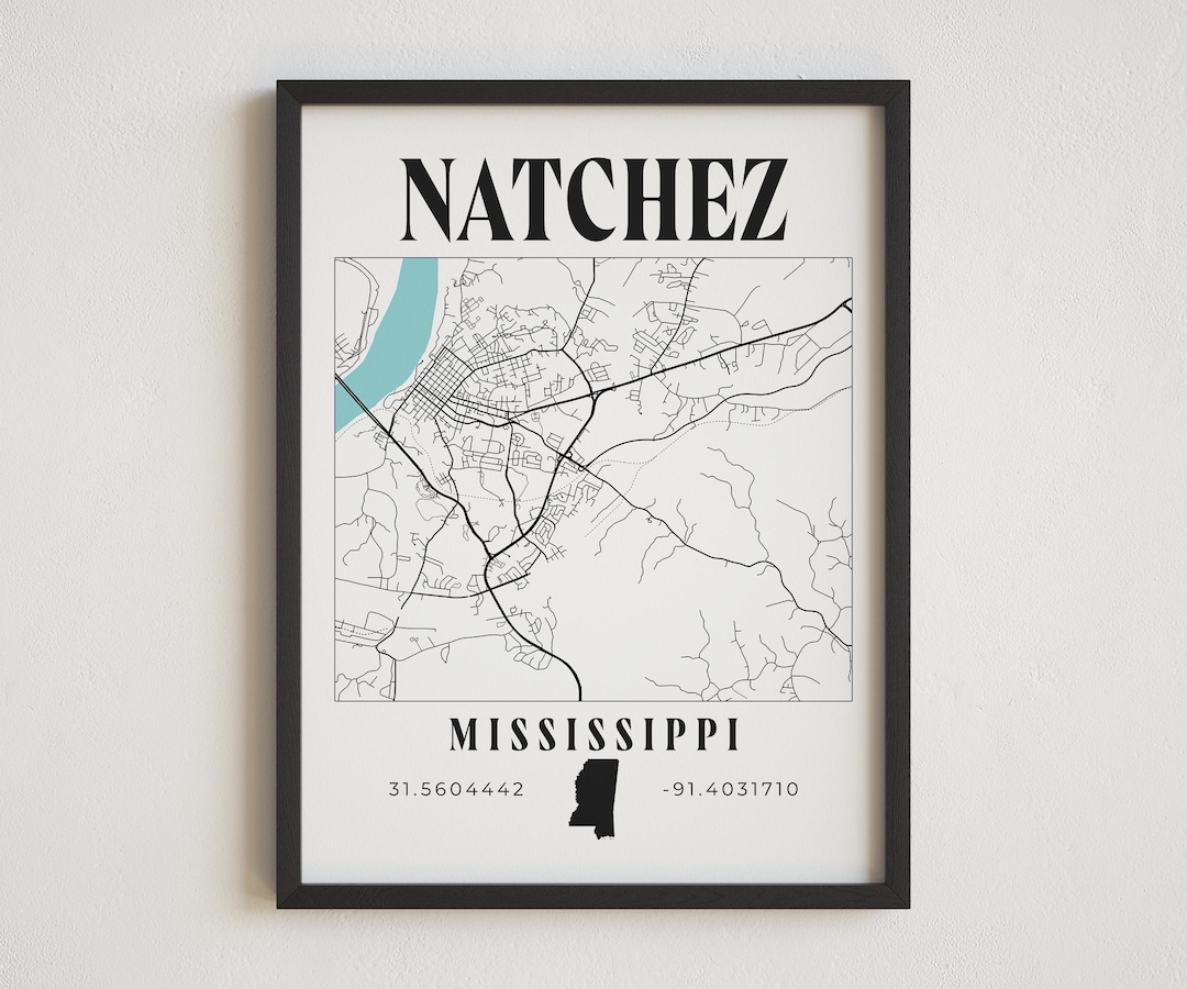 Natchez Mississippi Print, Natchez Map, Natchez Art, Mississippi Decor ...