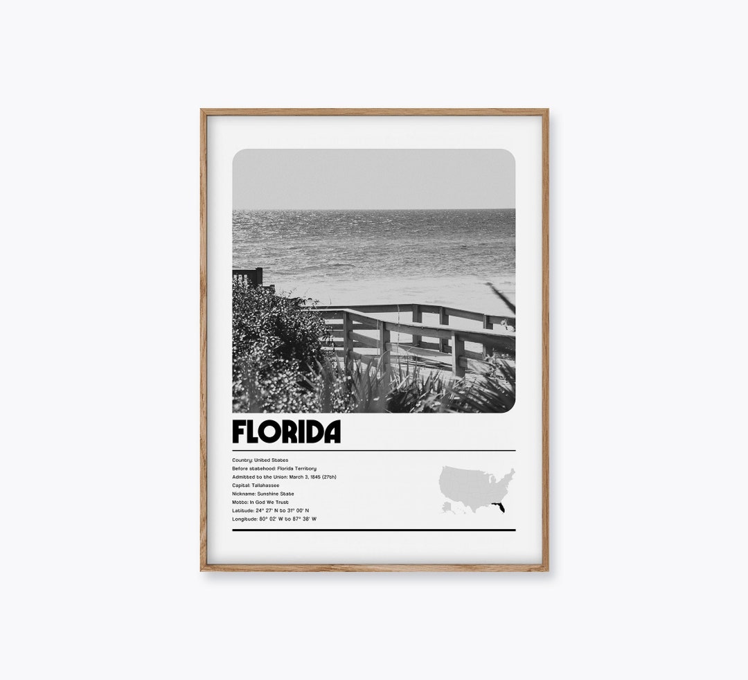 Florida Print, Beach Home Decor, Florida, Black and White Florida Print ...