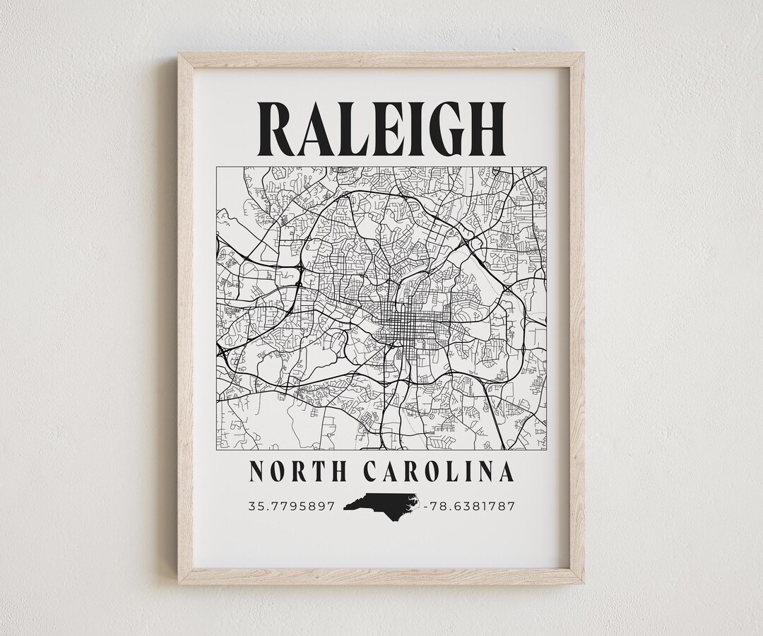 Raleigh North Carolina Print, Raleigh, North Carolina Map, Raleigh NC ...