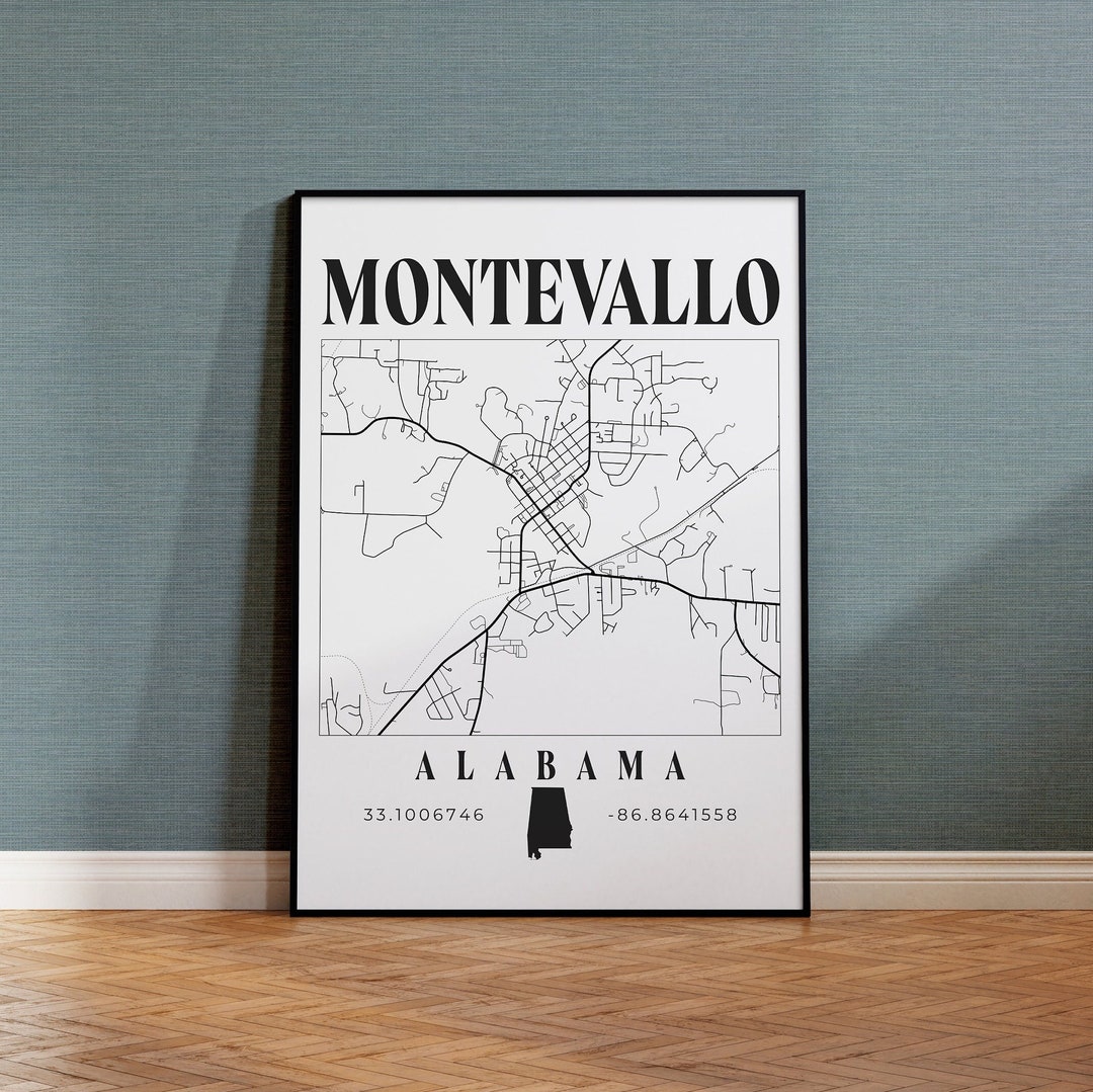 Montevallo Map, Montevallo Print, Alabama Decor, Montevallo Map Print ...