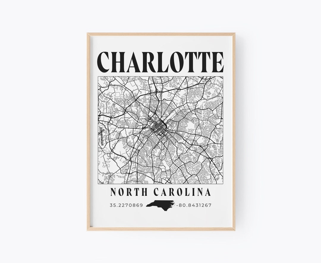 Charlotte Map Charlotte Print Map of Charlotte Charlotte - Etsy