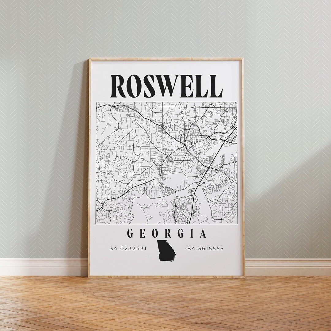 Roswell Georgia, Roswell Map, Roswell Print, Georgia Decor, Roswell Map ...