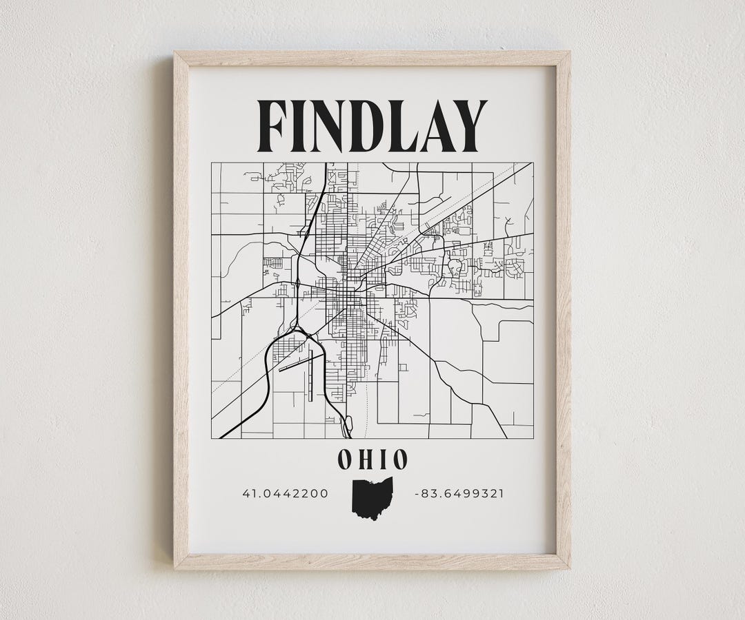Findlay Ohio Print, Findlay Ohio Map Decor, Ohio Wall Art, Travel Art ...