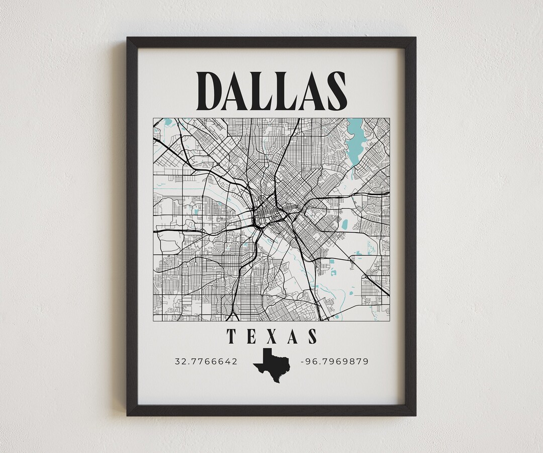 Dallas Map, Dallas Print, Texas Decor, Dallas Map Print, Dallas, Texas ...