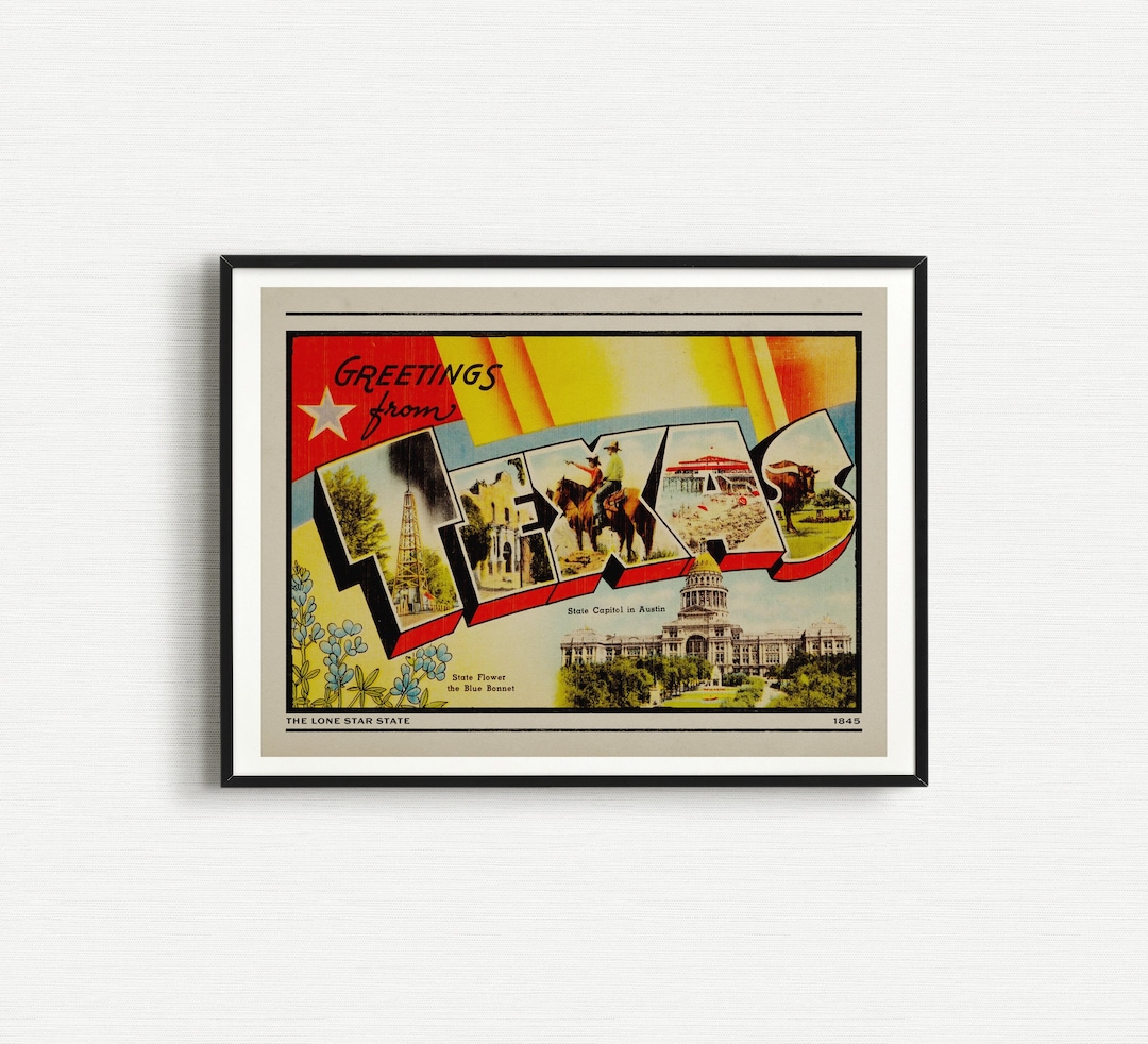 Texas Print, Texas Wall Art, Retro Texas Decor, Texas Poster, Greetings ...