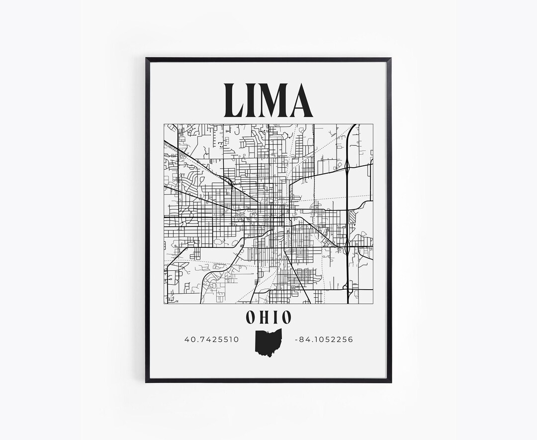 Lima Ohio Map Lima Print Ohio Decor Modern Map Print City - Etsy