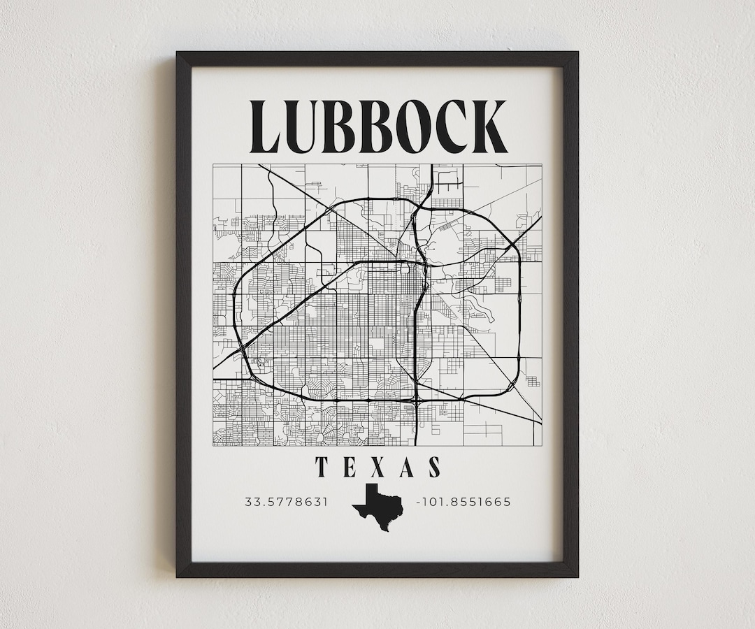 Lubbock Texas Print, Lubbock Wall Art, Texas Print, Lubbock Map Print ...