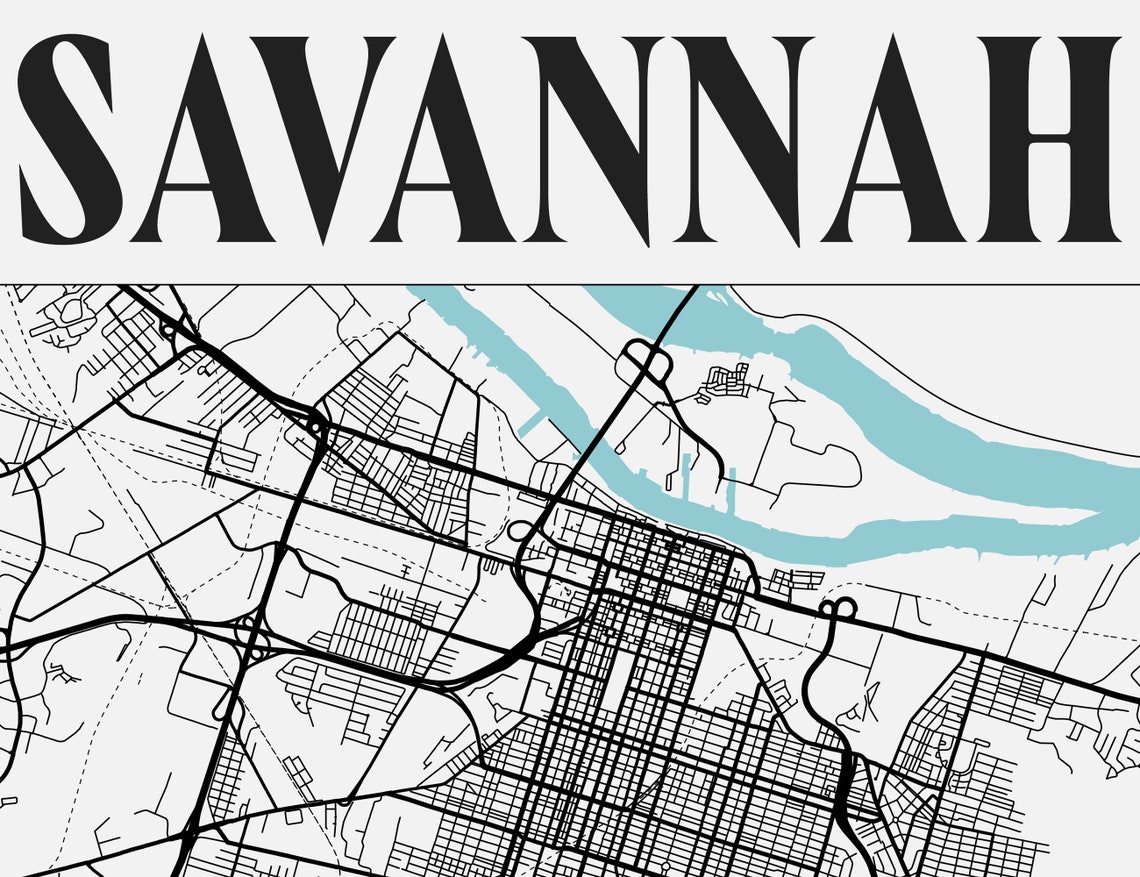 Map of Savannah Georgia Savannah Map Savannah Print - Etsy