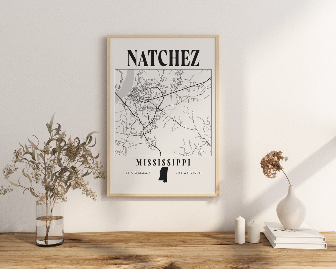 Natchez Mississippi Print Natchez Map Natchez Art - Etsy