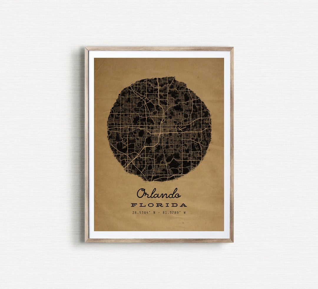 Vintage Style Orlando Print, Orlando Map Art, Orlando Poster, Orlando ...