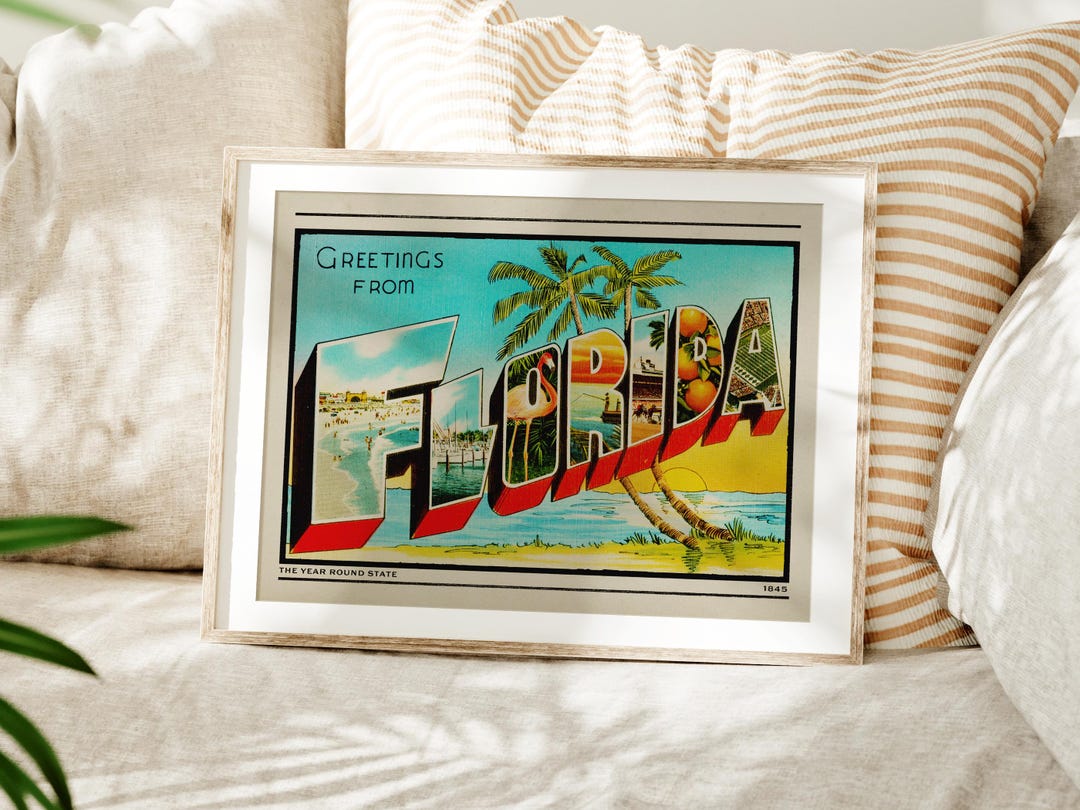 Retro Florida Travel Print: Vintage Style Greetings Postcard Wall Art ...