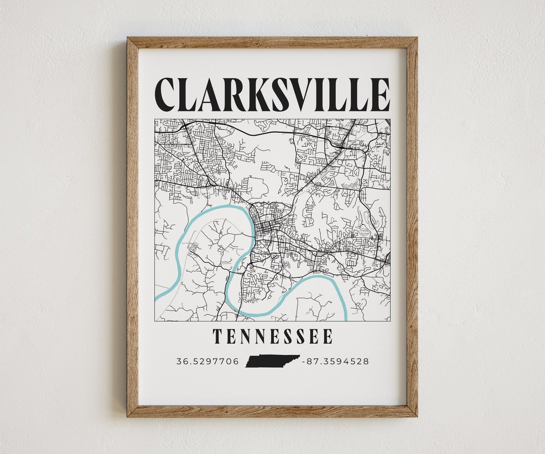 Clarksville Print, Tennessee Map Art, Clarksville Road Map Poster ...