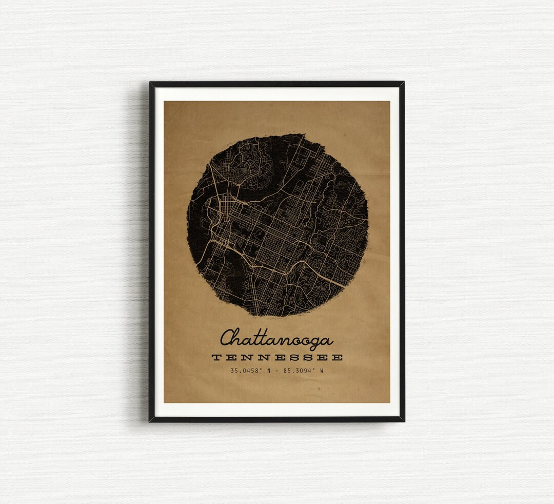 Vintage Style Chattanooga Map, City Map Print, Chattanooga Poster ...