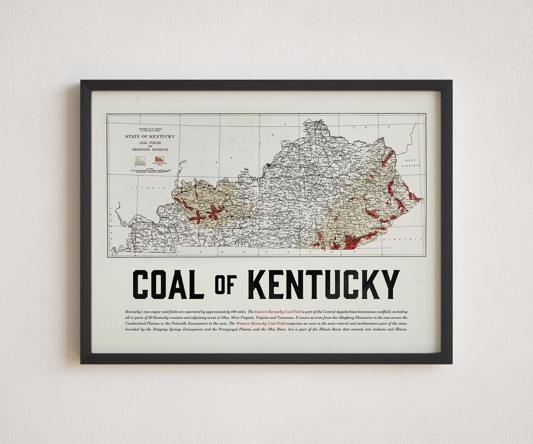 Kentucky Coal Fields Map, Kentucky Coal Print, Retro Kentucky Decor ...