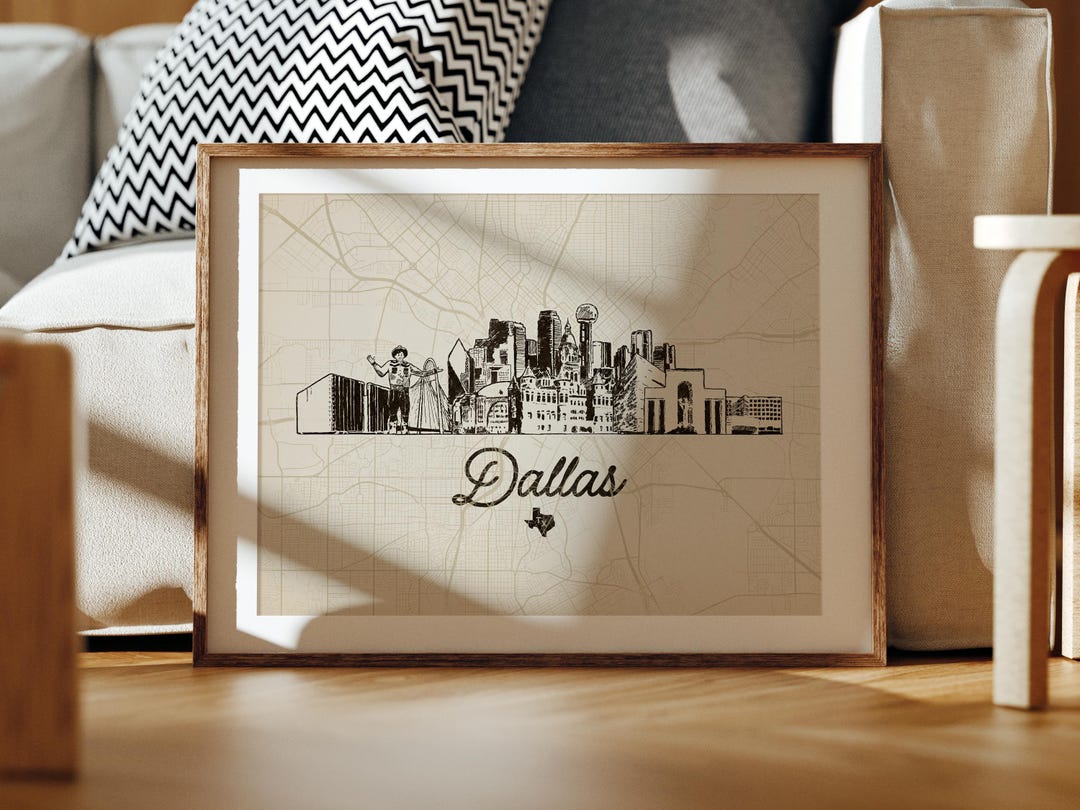 Dallas Texas Print, Dallas Decor, Dallas Skyline Illustration, Dallas ...