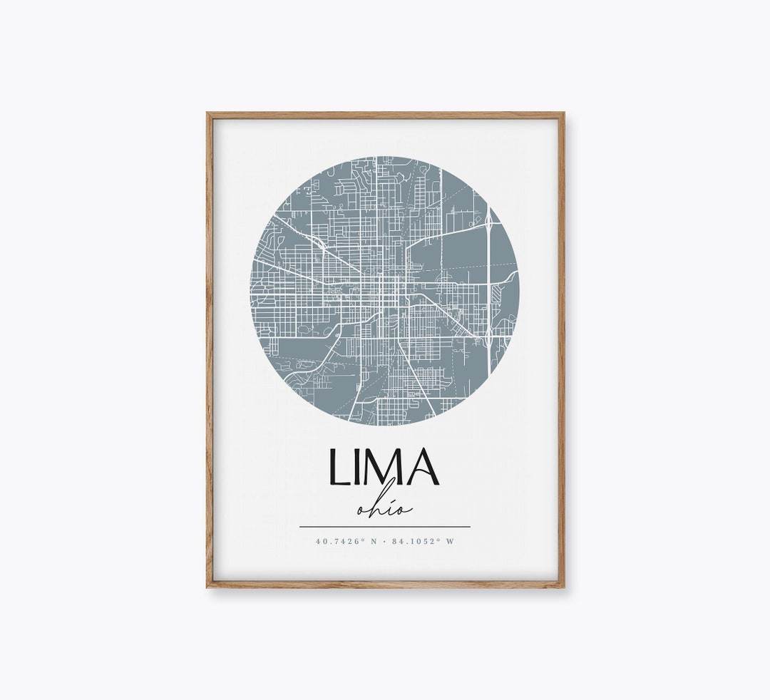 Map of Lima, Lima Ohio Map, Lima Print, Ohio Decor, Modern Map Print ...