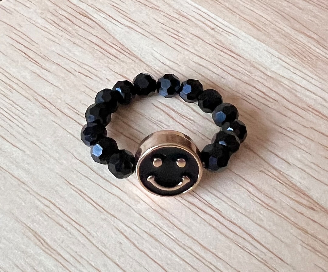 Black Gold Smiley Face Stretch Ring - Etsy