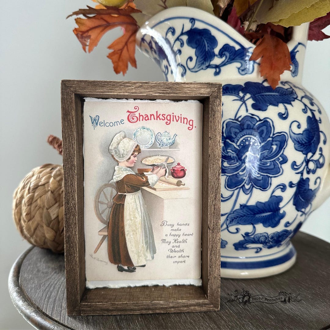 Thanksgiving Pilgrim Girl, Thanksgiving Decor, Vintage Postcard, Wood ...