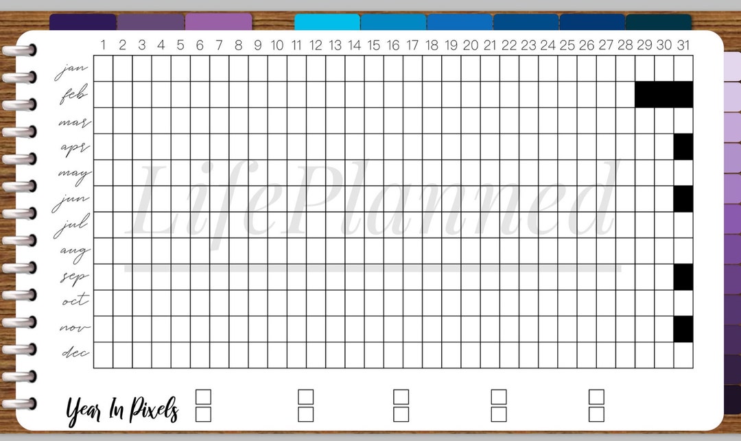 A Year in Pixels DIGITAL - Printable Mood Tracker, Yearly Mood Tracker ...