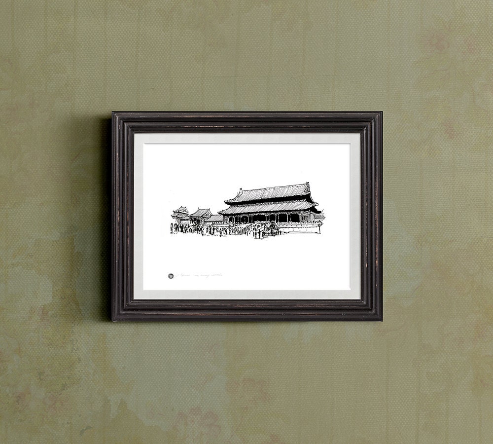 The Forbidden City Chinese Imperial Palace in Beijing, China. Pen and ...