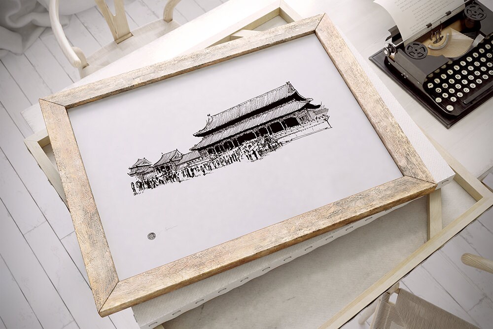 The Forbidden City Chinese Imperial Palace in Beijing, China. Pen and ...