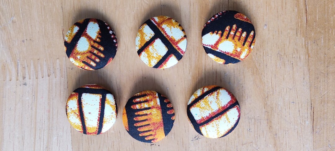 Brown Burnt Orange African Design Fabric Individually Covered Buttons ...