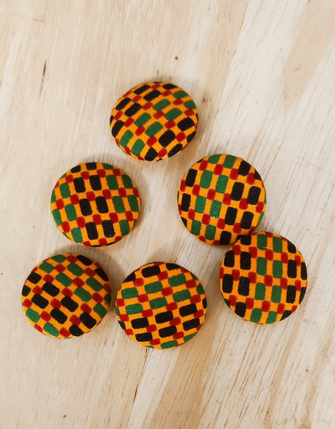6 Kente African Design 22mm Fabric Hand Covered Buttons Garment ...