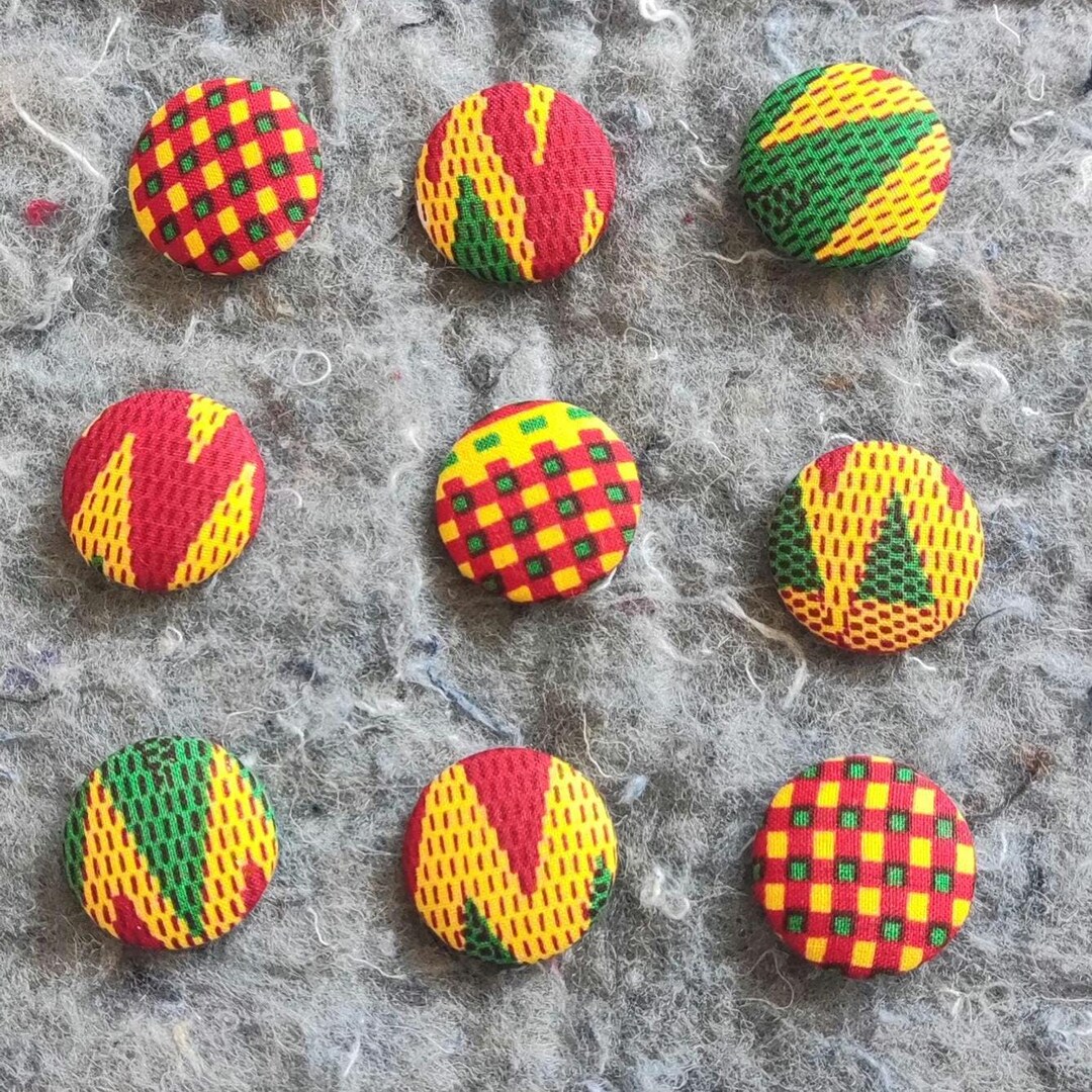 9 Kente African Design 28mm Fabric Handmade Covered Buttons Wire Eye ...