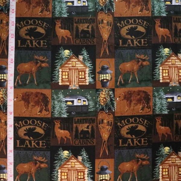 Cabin Moose Fabric - Etsy