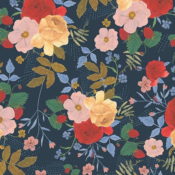 Navy Floral Fabric - Etsy