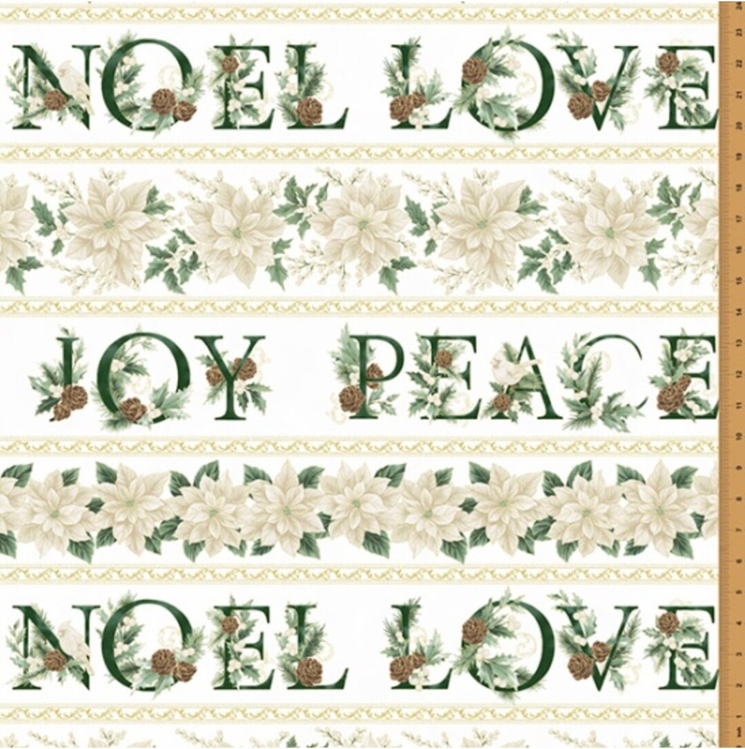Christmas Splendor Holiday Words Border Stripe - #w7780-22g-ivory-gold ...