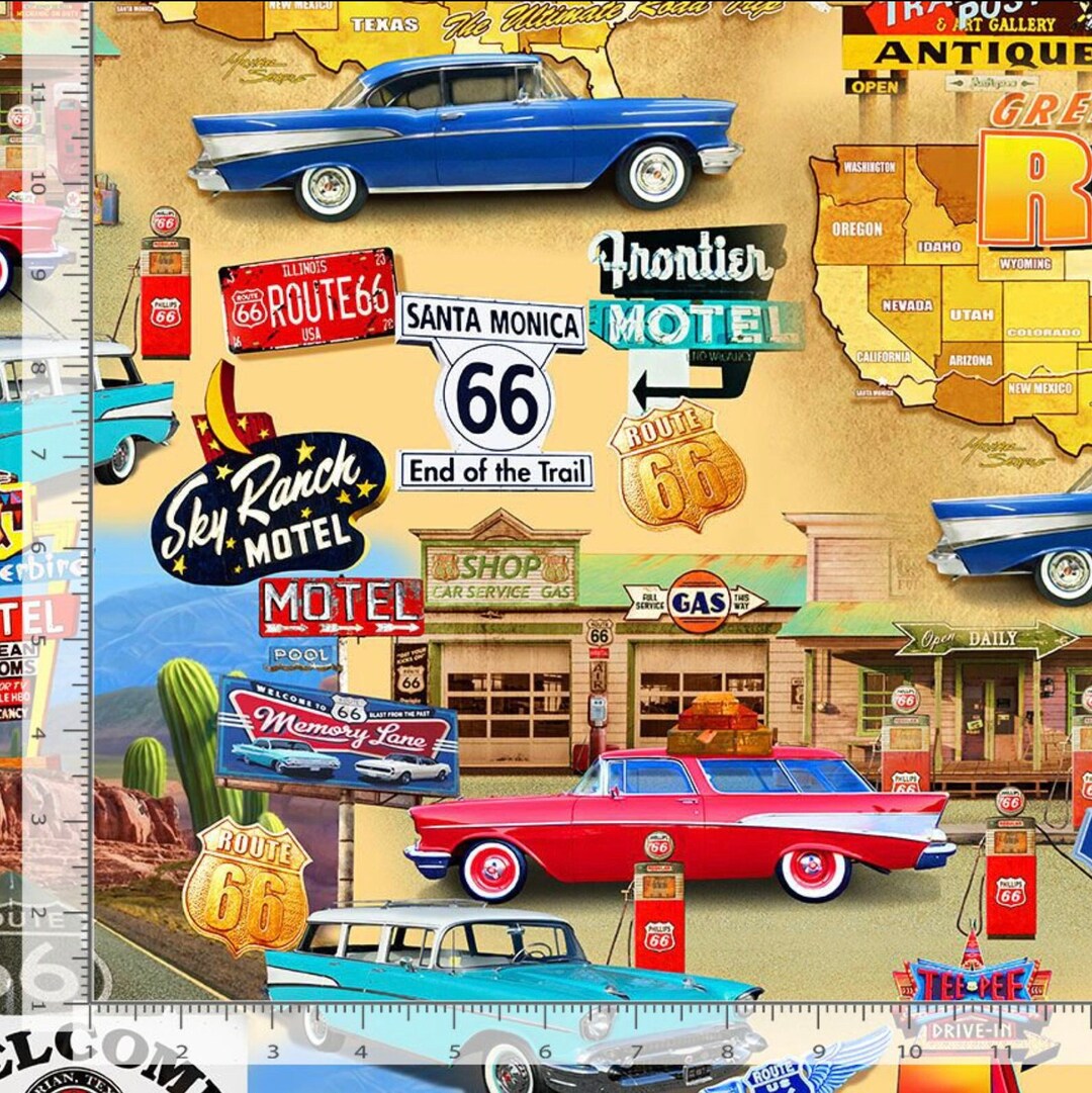 Route 66 Collage by Timeless Treasures CD3058 MULTI 100% Cotton Woven ...