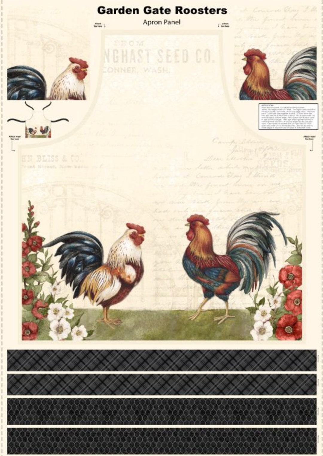 Garden Gate Roosters Apron Panel - #3023 39809 139 - Wilmington- 100% ...