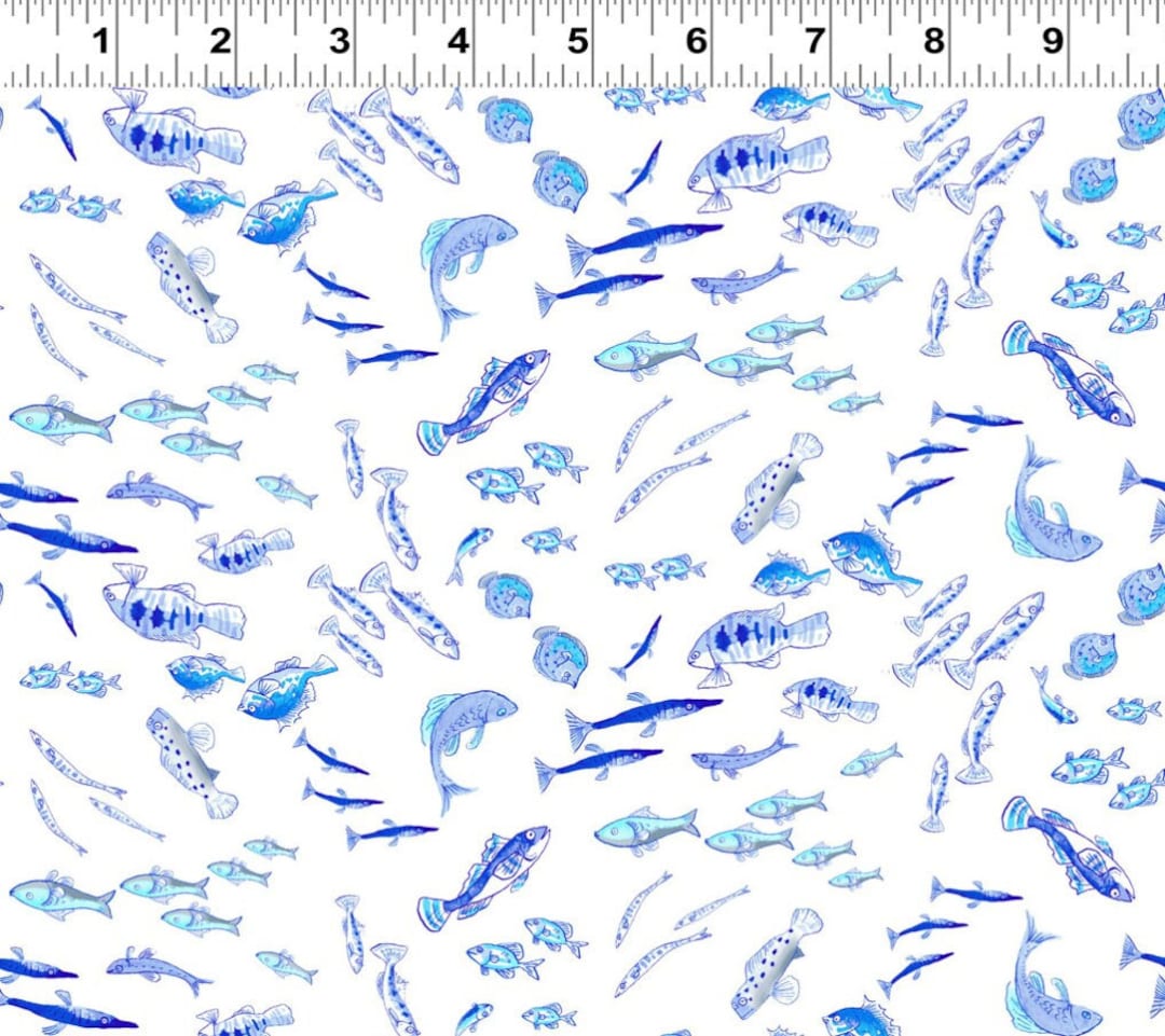 Sandy Toes Fish - #Y4048-1 White - by Clothworks - 100% Cotton Woven ...