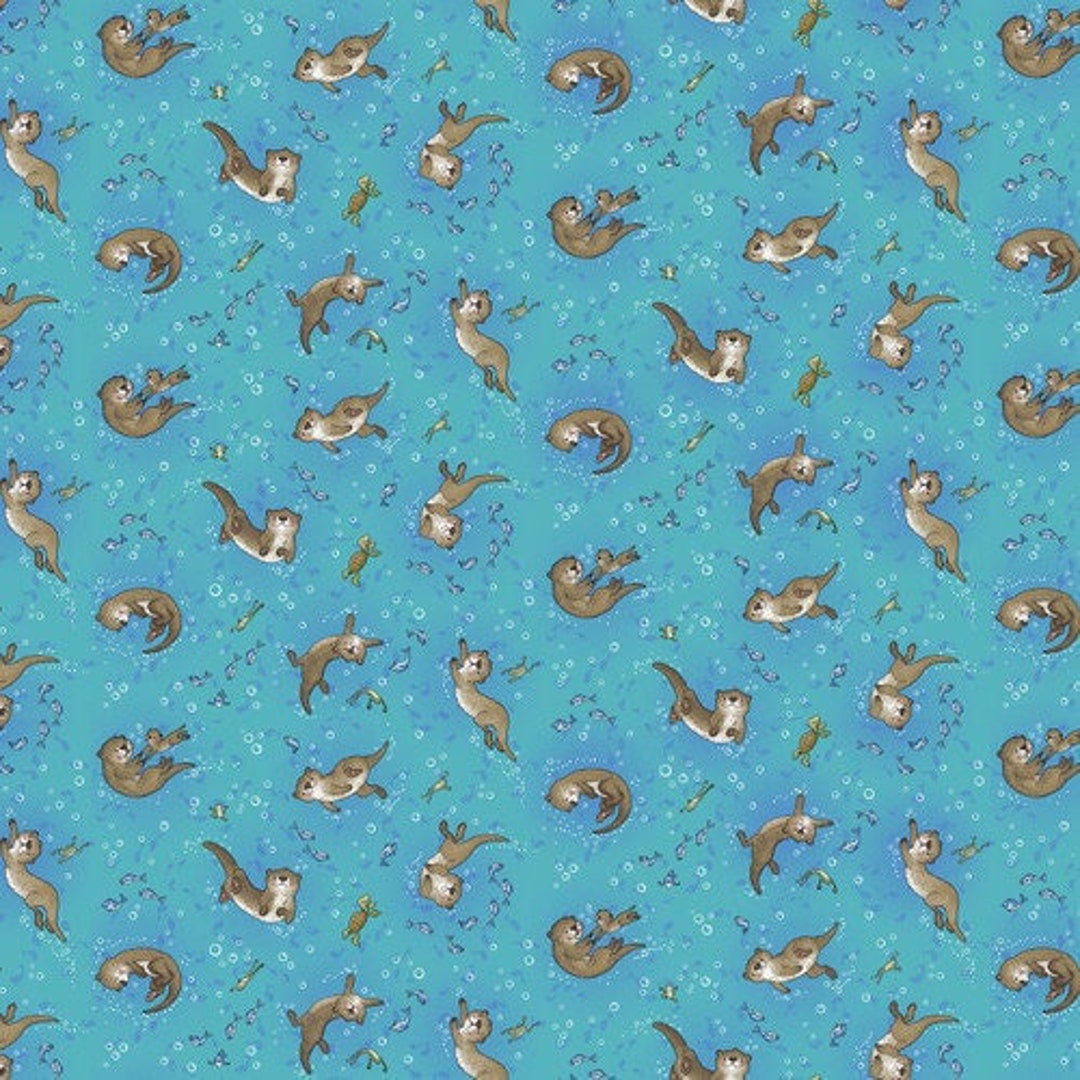 River Romp Otters 867-77 Teal Playful Otters, Turtles, Frogs and Fish ...