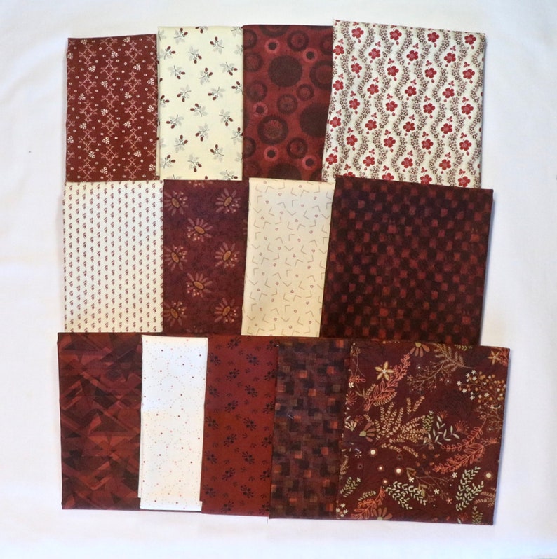 Nostalgia - 13 Piece Set - Reproduction Fat Quarters - Deep Reds and ...