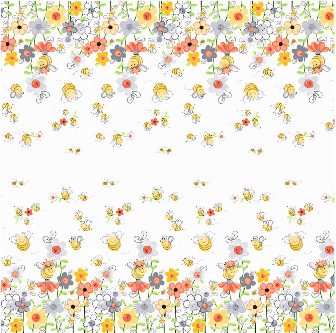 Sweet Bees Double Border - #SB20361-100 White - by Clothworks - 100% ...