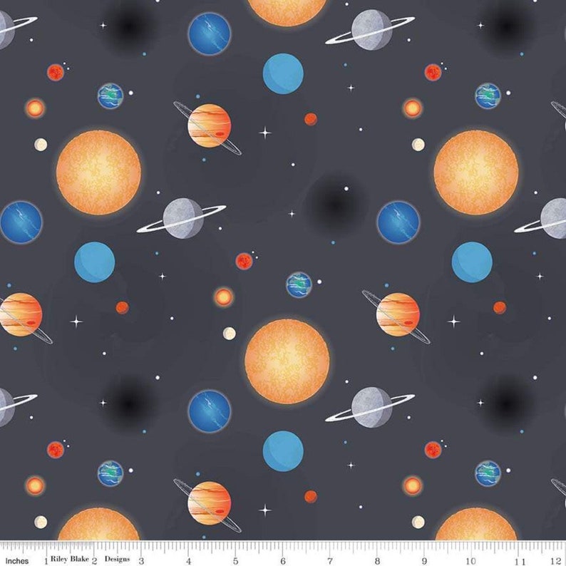 Out of This World, NASA Planets Pattern # C7803 Charcoal, by Riley ...