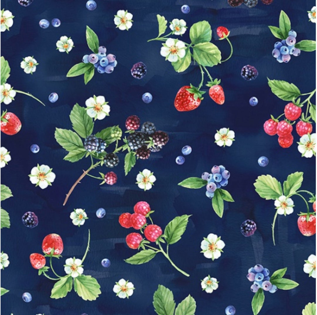 REMNANT 1/2 Yard Dash of Love Berries v5267-18-royal by Hoffman 100% ...